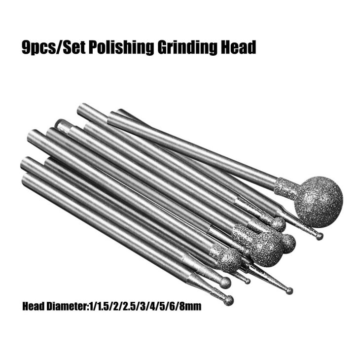 9pcs/set Round Ball Engrave Tools Rotary Spherical Burr Diamond Grind ...