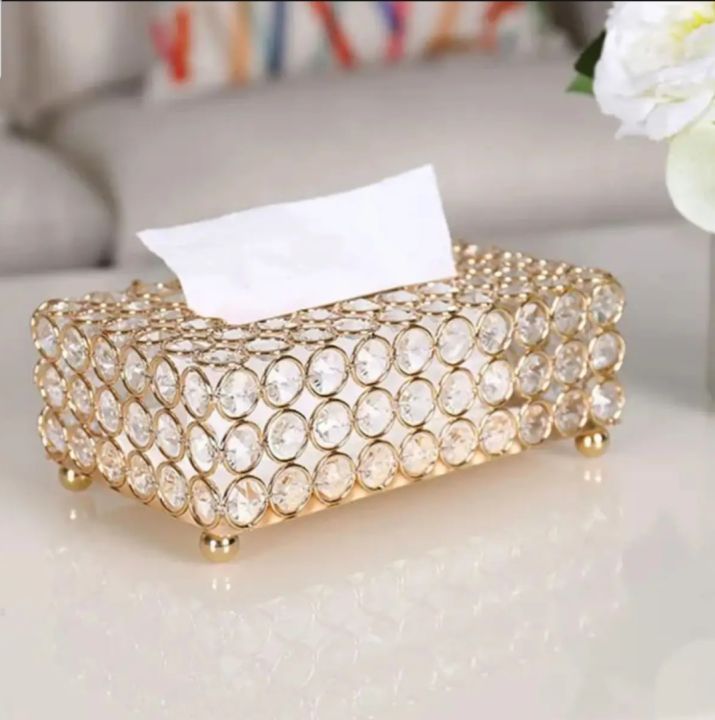 Fancy Golden Tissue Box luxury Crystal Stones Box For Vanity Dresser ...