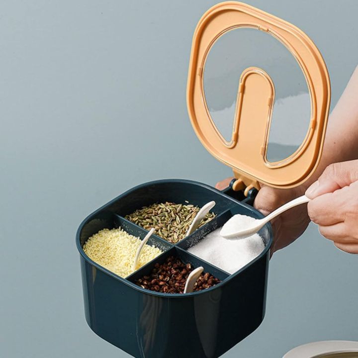 Set of 4 Seasoning Box with lid and 4 Spoons, Spice Box Four ...