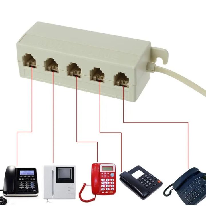 RJ11 Jack 5 Way Outlet Telephone Phone Modular Line Splitter Plug ...