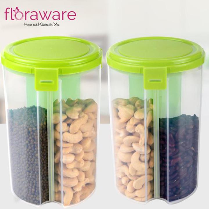 3 Compartment 3 in 1 Food Storage Jar Cereal Dispenser Pulses Container ...