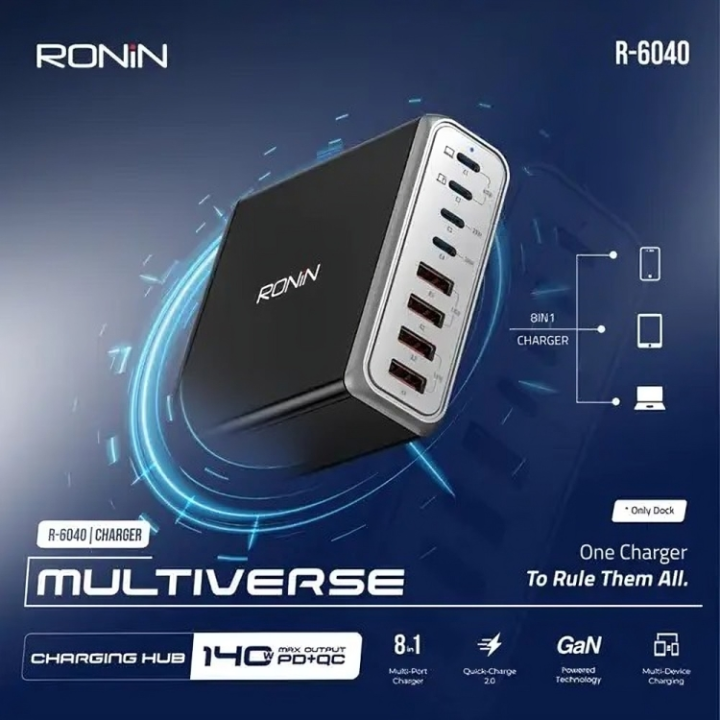 RONIN MULTIVERSE R‑6040 140W 8‑in‑1 Multi‑Port Charging Hub with GaN ...