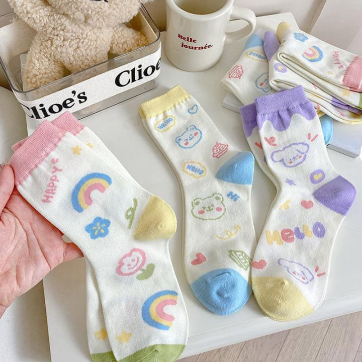 Rainbow Socks Women S Mid Leg Socks Summer Korean Version Of Cute
