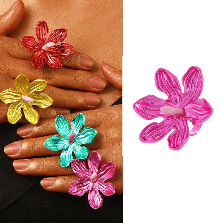 New 2025 Exaggerated Flower Ring Women Retro Fashion Creative Design ...
