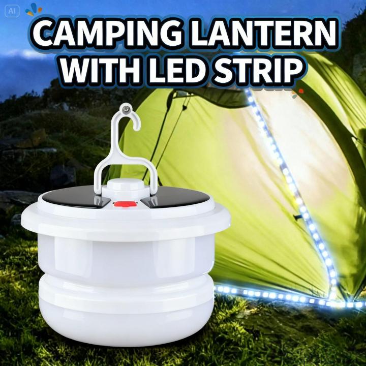 Rechargeable Camping lantern hanging with LED strip 10 m RGB and solar ...