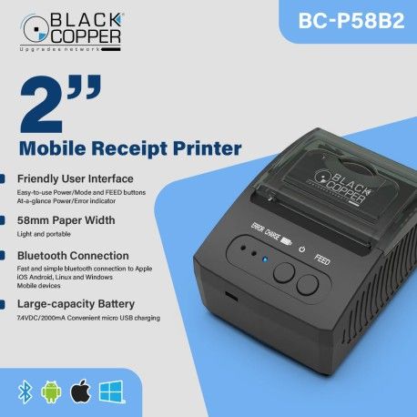 Black Copper 2-inch Portable Mini Bluetooth Thermal Receipt Printer ...
