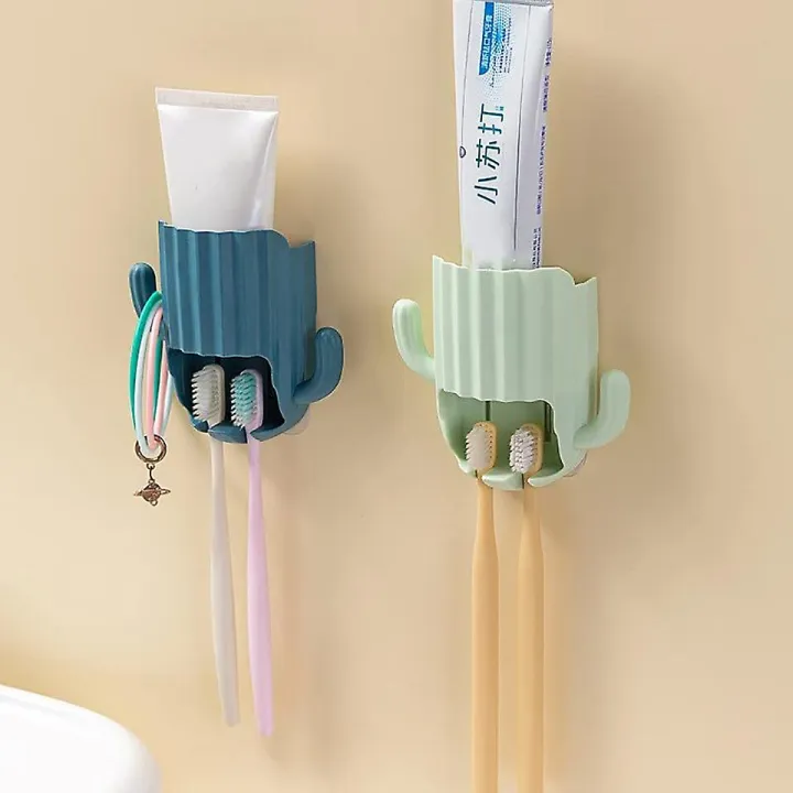 Z.M Self-adhesive Wall Mounted Toothbrush Rack Holder Cactus Hook Drain ...