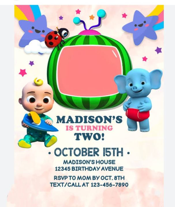 Pack of 5 Birthday Invitation card Coco melon theme, Editable Birthday Party Invitations, | Daraz.pk