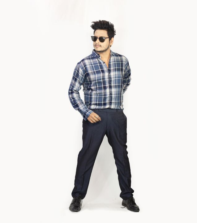 Auditors®️ Mens Semi-Formal Cotton Check Shirt Blue Colour Soft Cotton ...