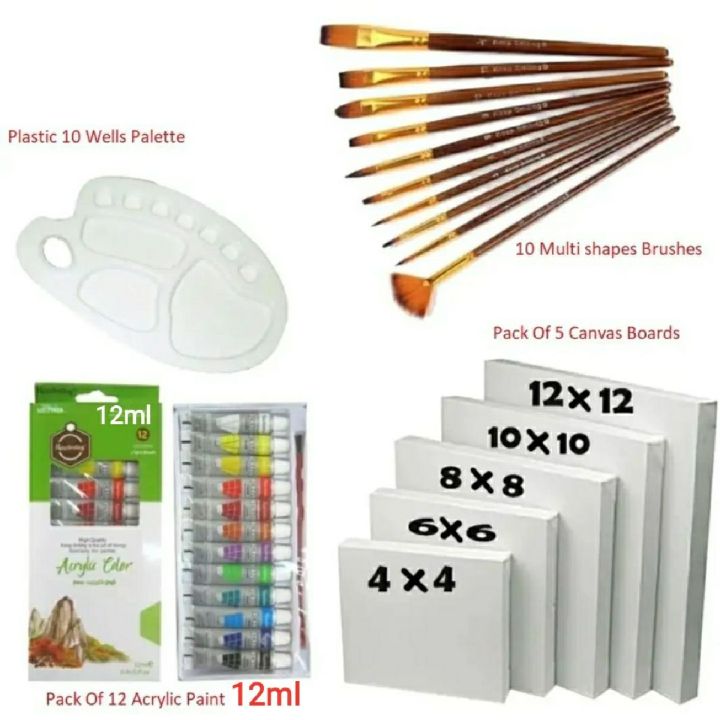 28 Pcs/Set Extra Value Pack For Artist - Canvases, Acrylic Paints Big ...