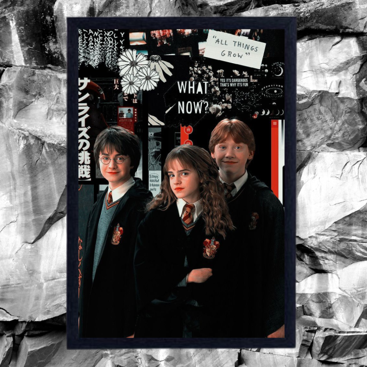 A4 Wall Frame Featuring Iconic Trio in Artistic Collage Style – Perfect ...