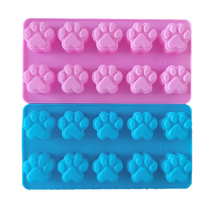 10 Cells Dog Cat Paw Silicone Cake Molds For Biscuit Jelly Baking Pan ...