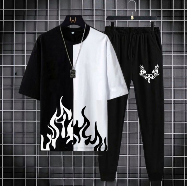 New Fire Printed Trendy Summer Collection Tracksuit For Men | Daraz.pk