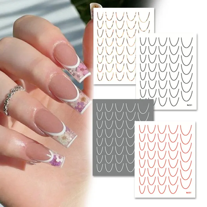 10 Sheets 3D Colored French Line Tips Nail Stickers Decals Gradient ...