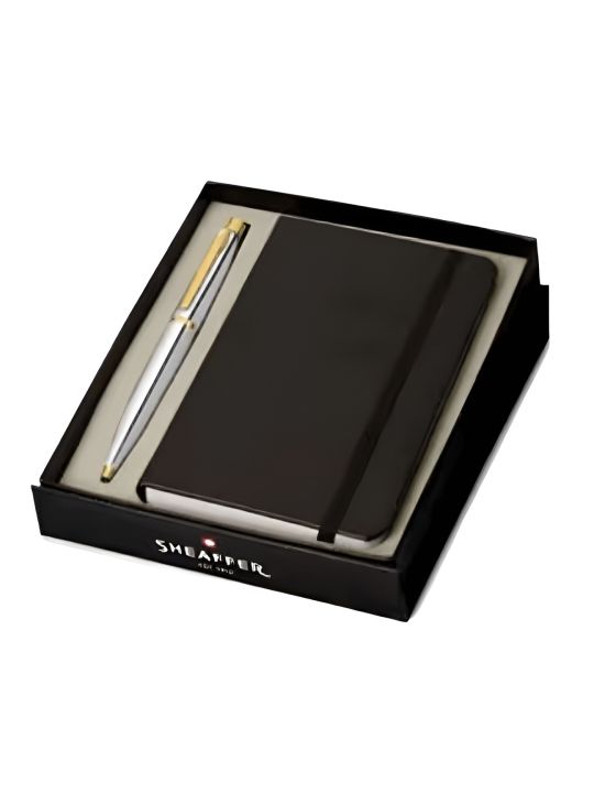 Sheaffer VFM 9422 Polished Chrome Gold Trim Ballpoint Pen + Note Book ...