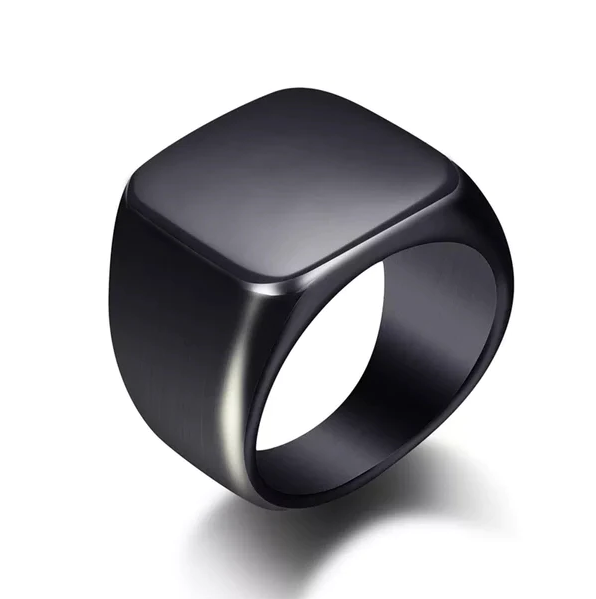 Original Black Square Signet Titanium Ring For Men Classic Polished ...