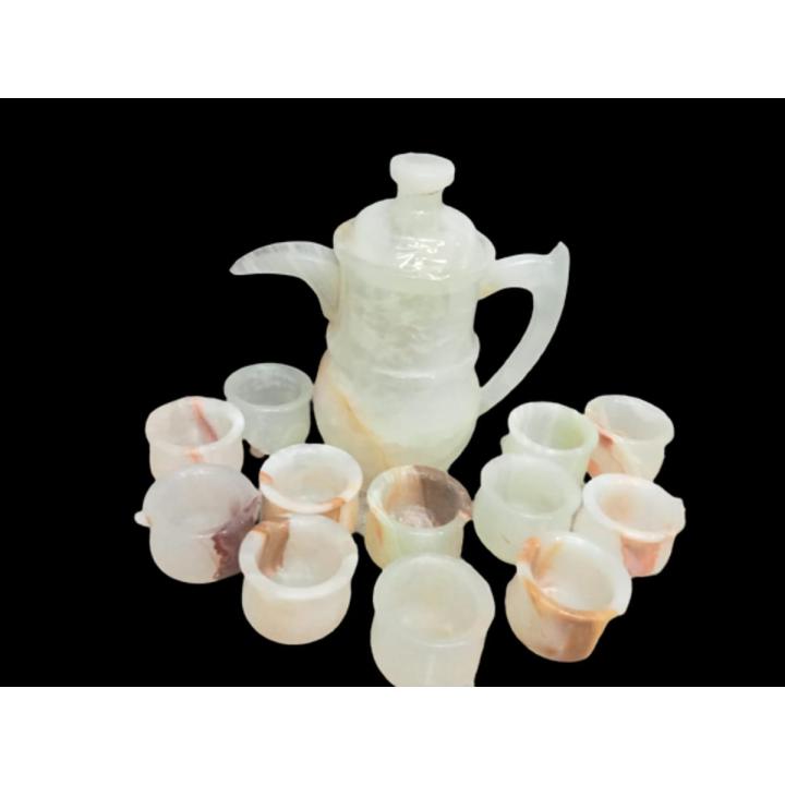 Gava Set Marble Onyx 12 cups and 1 pot | Daraz.pk