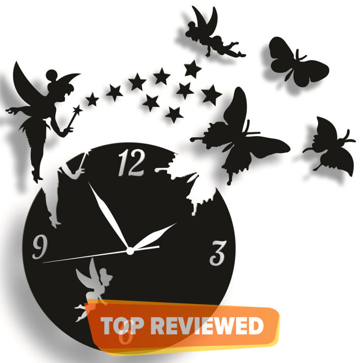 ZF Fairy Angel Black Design Wall Clock Modern Wall Art Home Decor ...