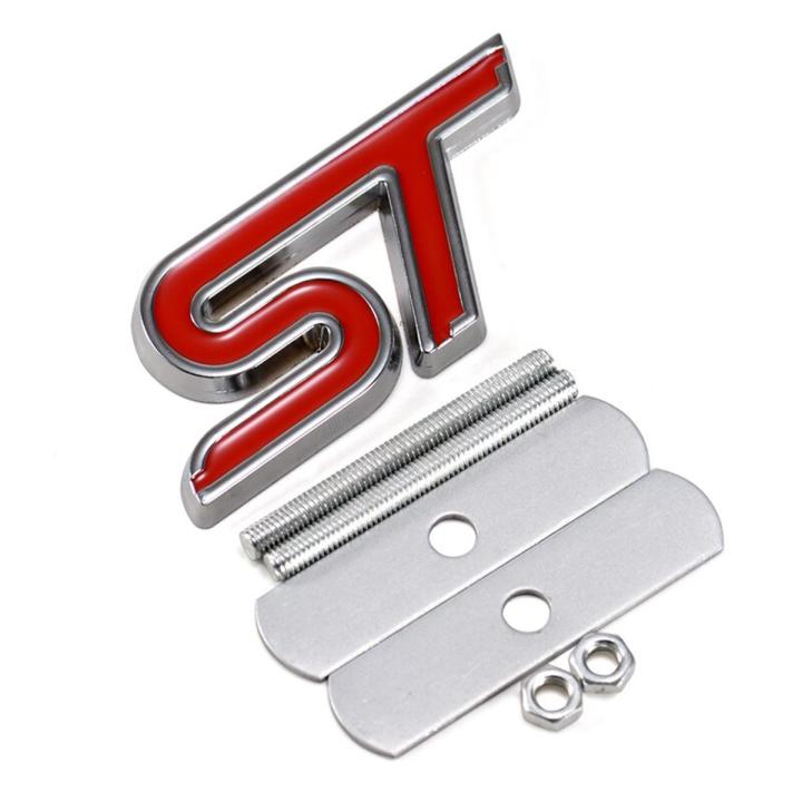 Metal Red Blue ST Front Grille Sticker Car Grill Emblem Badge Chrome ...