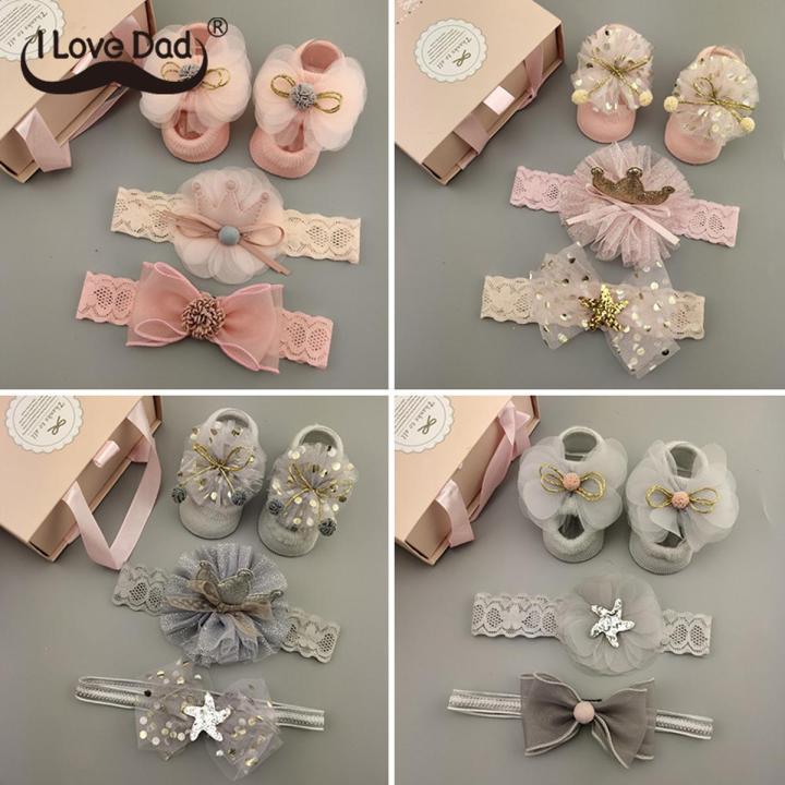 3Pcs/Set Baby Socks Lace Set Lace Flower Bows Kids Hair Bands Sweet ...