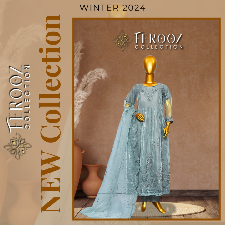 Ferooz Collection Women Aqua 3-Piece Stitched Suit - Elegant ...