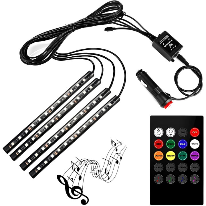 4 PCs Remote Control RGB LED Music Strip Lights For Car Interior | Daraz.pk