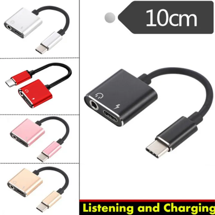 Adapter Charge Headphone 2 in 1 Type-C to 3.5mm Jack Head Aux Audio USB ...