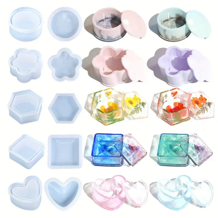 Silicone Resin Casting Jewelry Box Molds – Heart, Hexagon, Round ...
