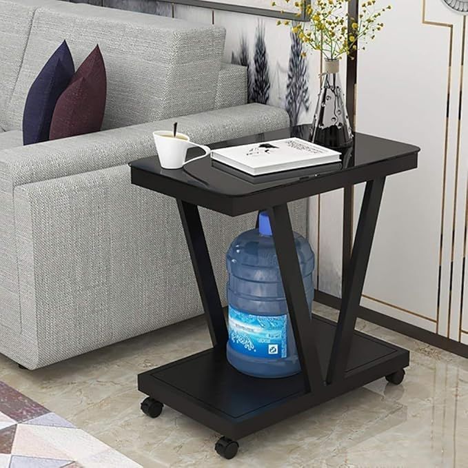 2 Layer Side Table Bedroom Corner / Tea Table Wooden With Wheels And ...