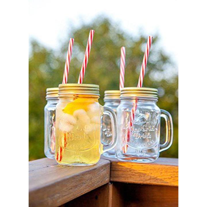 Multicolor Heat Resistant Fruity Glass Mason Jar Mugs Fruit Juice Cups with Lid and Straw For ...
