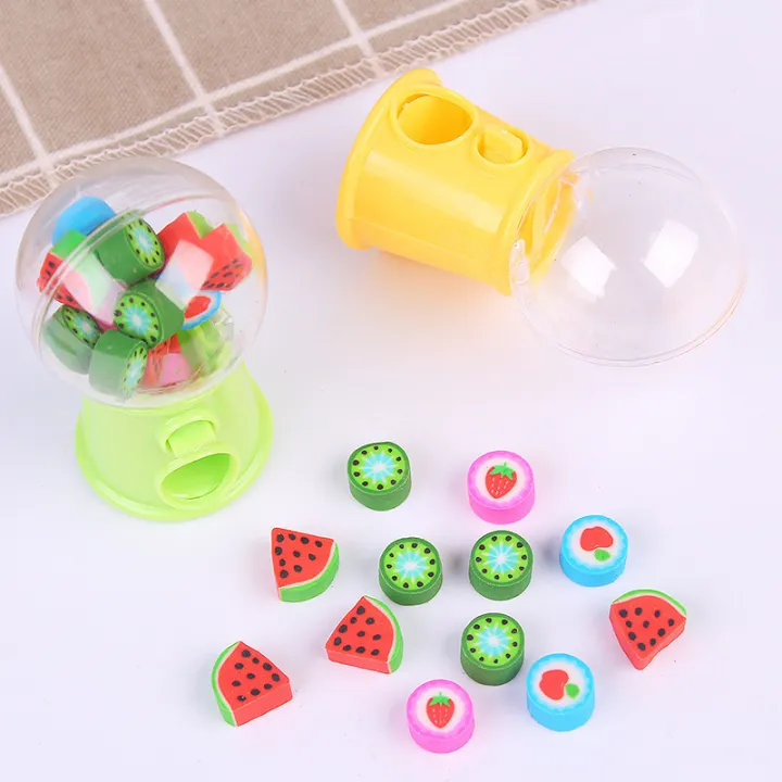 Cute Mini Gashapon Machine Design Erasers Cartoon Fruit Rubber Erasers ...