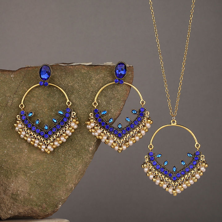 Conjunto De Joyas Colgantes De Gota De Agua De Cz Azul étnico Vintage ...