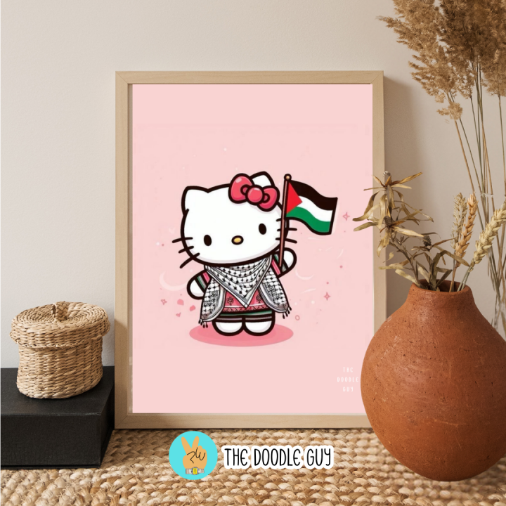 Hello Kitty Palestine Poster A4 | Kawaii Resistance Wall Art | Cute ...