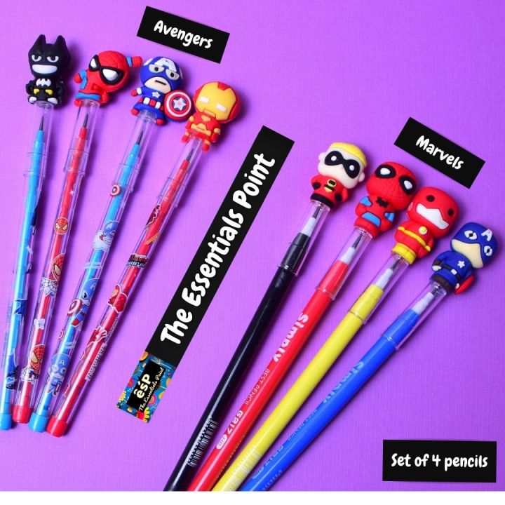 4 x DC Avengers / Marvel - Super Heroes Lead Pencils - Bullet Pencils ...