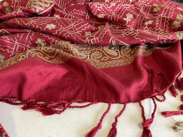 Diamond Sunehri jaal Winter Shawl For Women Embroidery Color Mehroon ...