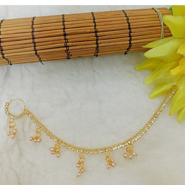 Artificial bridal golden nose ring Nath Long lasting polish crystal ...