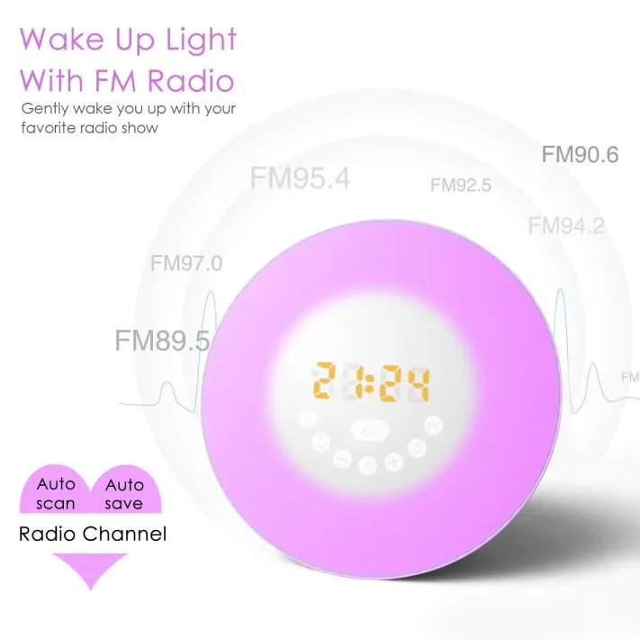 Digital LED Wake Up Light Sunrise Alarm Clock for Heavy Sleepers with 6 Nature Sounds, FM Radio ...