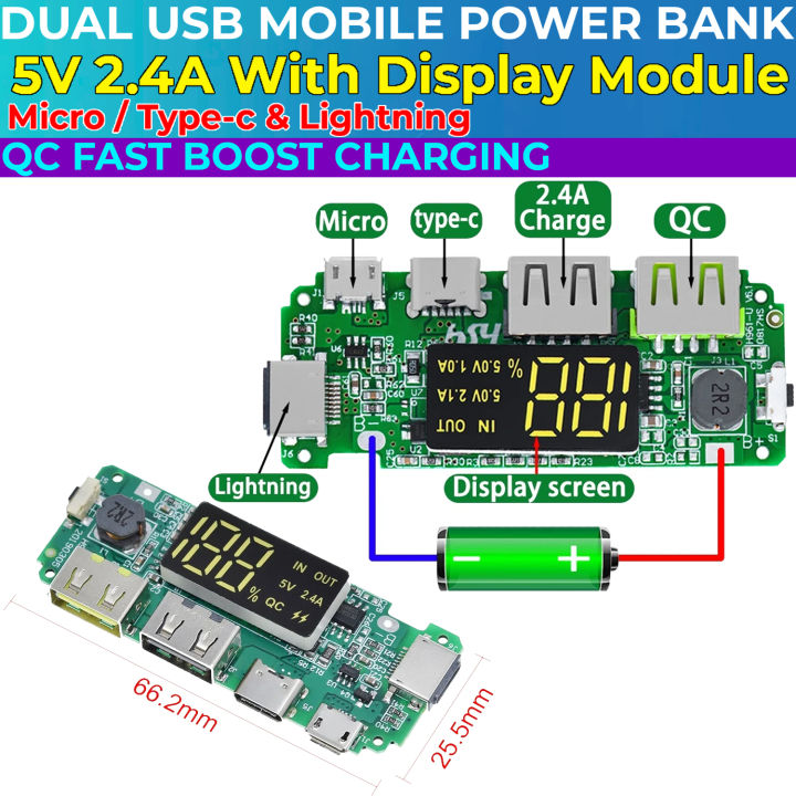 LED Dual USB 5V 2.4A Mobile Power Bank 18650 Lithium Battery Charger ...