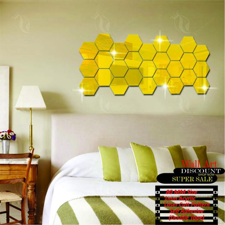 Hexagon Mirror Wall Stickers Acrylic Self Adhesive Mosaic Tiles Sticker ...