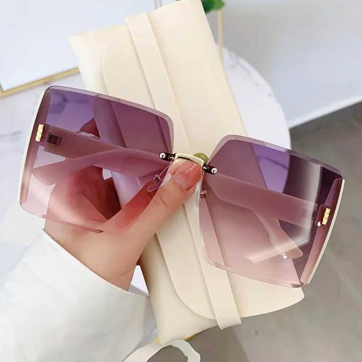 【Rong Cai】 Rimless Square Shades Fashion UV400 Sunglasses For Women ...
