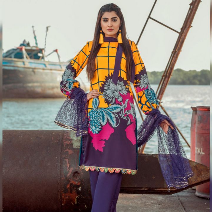 3pc linen un-stich suit for women New Design 2021 | Daraz.pk