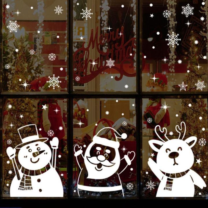Ornaments White Christmas Window Stickers Santa Claus Elk Christmas ...