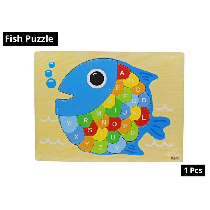 26 Letters Wooden Alphabets Jigsaw Puzzle Educational- Fish Shape ...