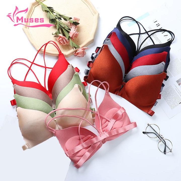 Muses Mall Front Closure Wire Free Women Bra Padded Bralette Push Up ...