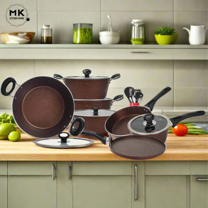 Non-Stick Cookware Set – SK 16-Piece Marble Coated Non-Stick Cookware ...