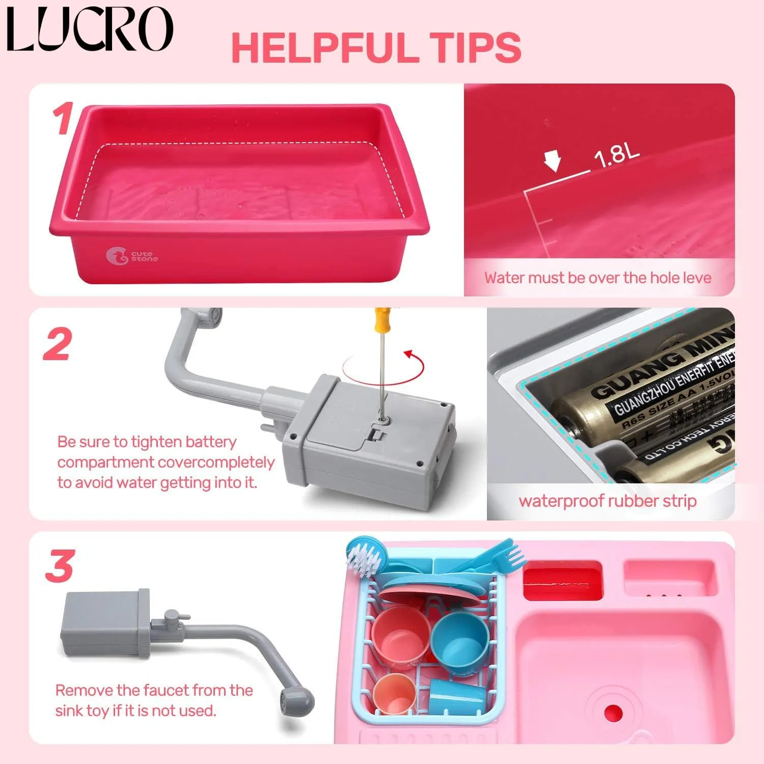 Kids Kitchen Sink Playset with Electric Dishwasher ,Educational Toy for ...