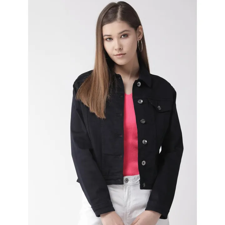 HB INDUSTRIES Xpose Women Black Solid Cropped Denim Jacket | Daraz.pk