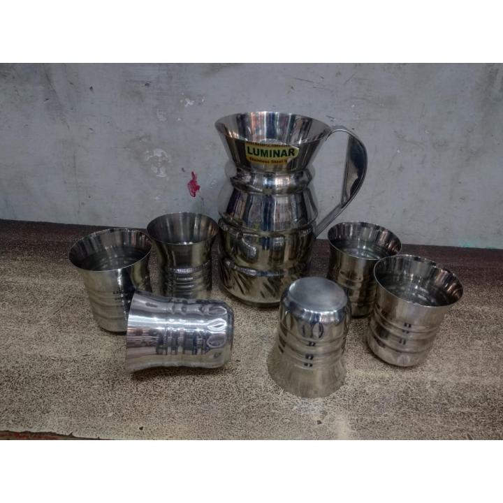 2 Liter Jug with 300ml Glass 7Pcs Set Stainless Steel | Daraz.pk
