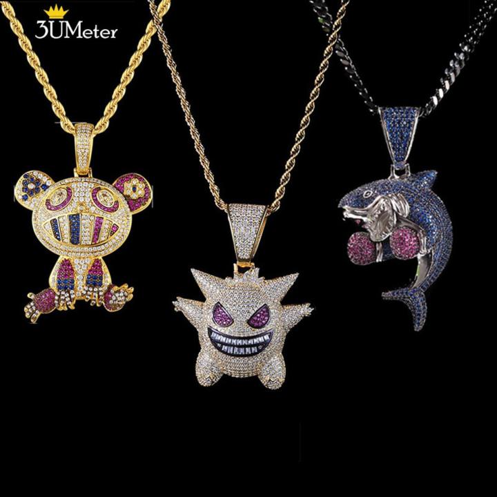 Cubic Zircon Mask Ghost Pendant Necklace Men Miami Cuban Chain Choker ...