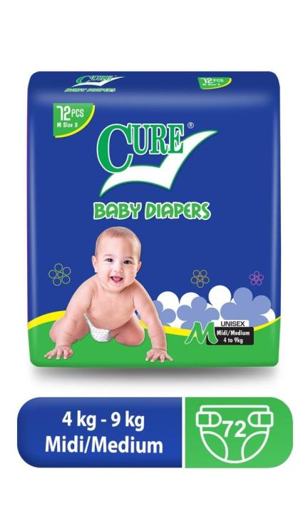 Cure Baby Diaper, Medium 4 to 9 kg , 72 Pcs | Daraz.pk